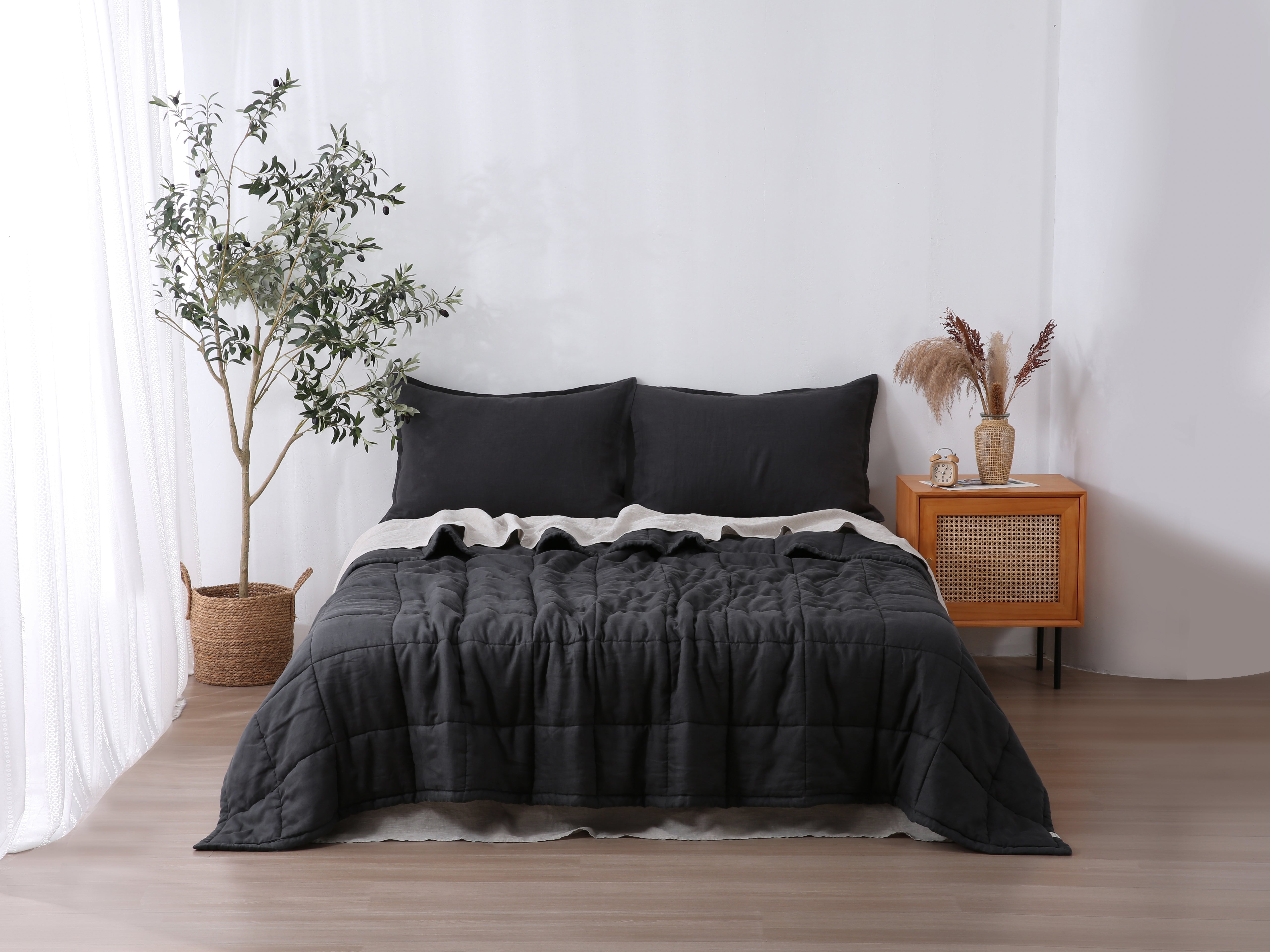 Quilted French Linen Blanket - SAGE GINGHAM – Selah + Stone